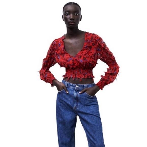 Zara | Tops | Zara Fringe Red Top | Poshmark